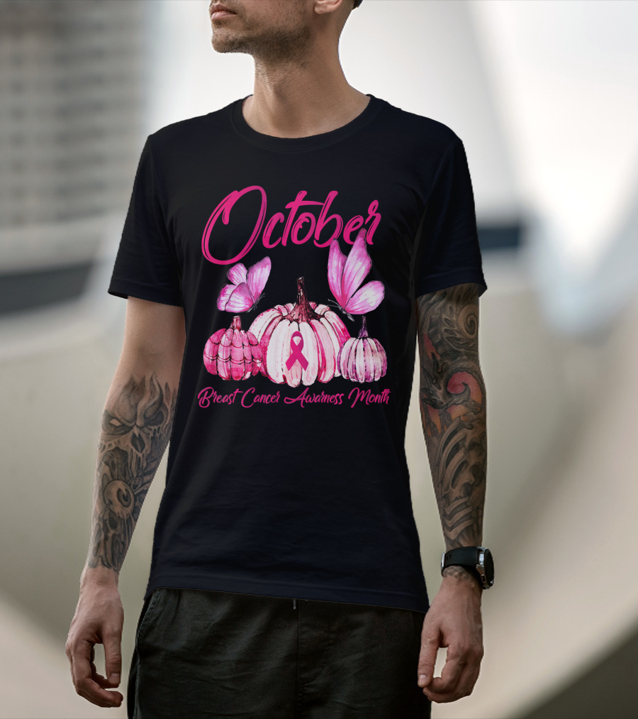 October Pink Pumpkin Breast Cancer Awareness Month T-Shirt