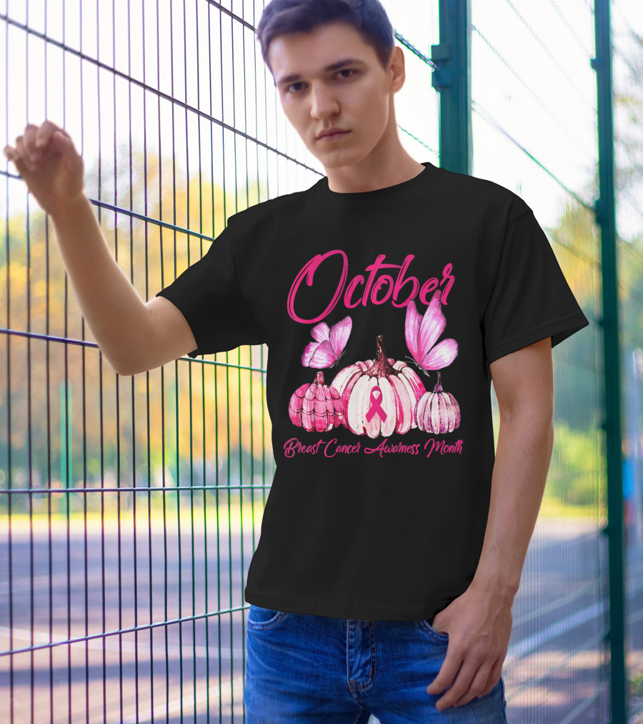 October Pink Pumpkin Breast Cancer Awareness Month T-Shirt
