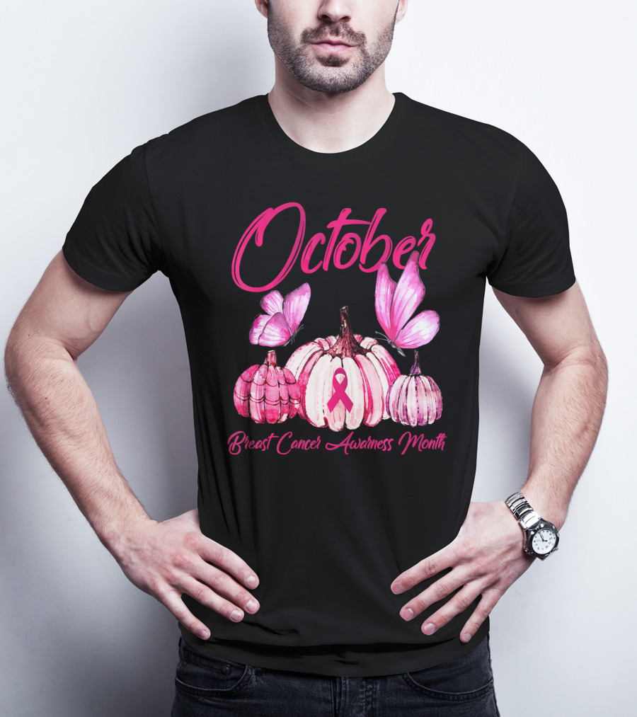 October Pink Pumpkin Breast Cancer Awareness Month T-Shirt