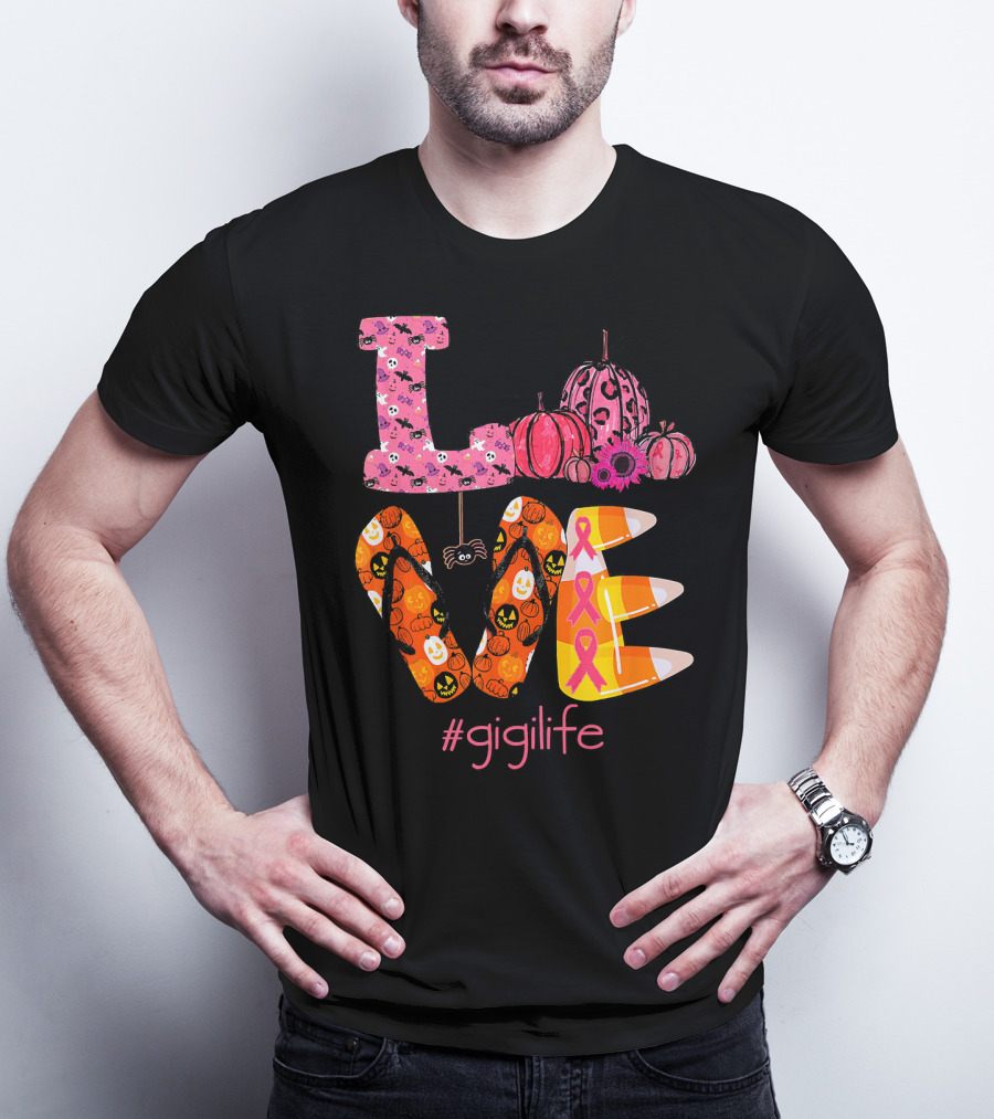 Love Halloween Pumpkin Breast Cancer Awareness #gigilife T-Shirt
