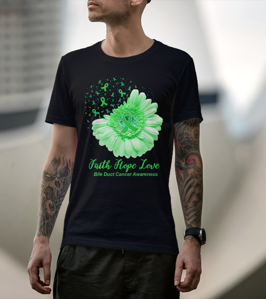Faith Hope Love Bile Duct Cancer Awareness Flower T-Shirt