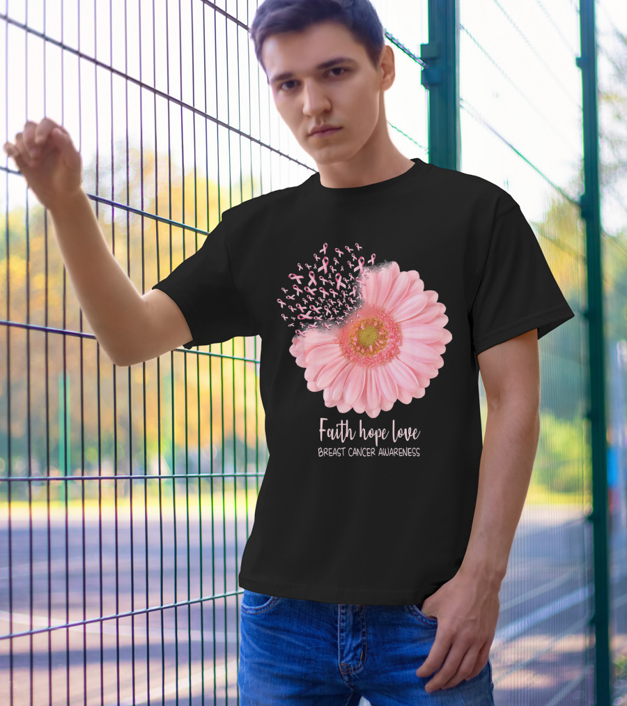 Faith Hope Love Breast Cancer Awareness Pink Sunflower T-Shirt