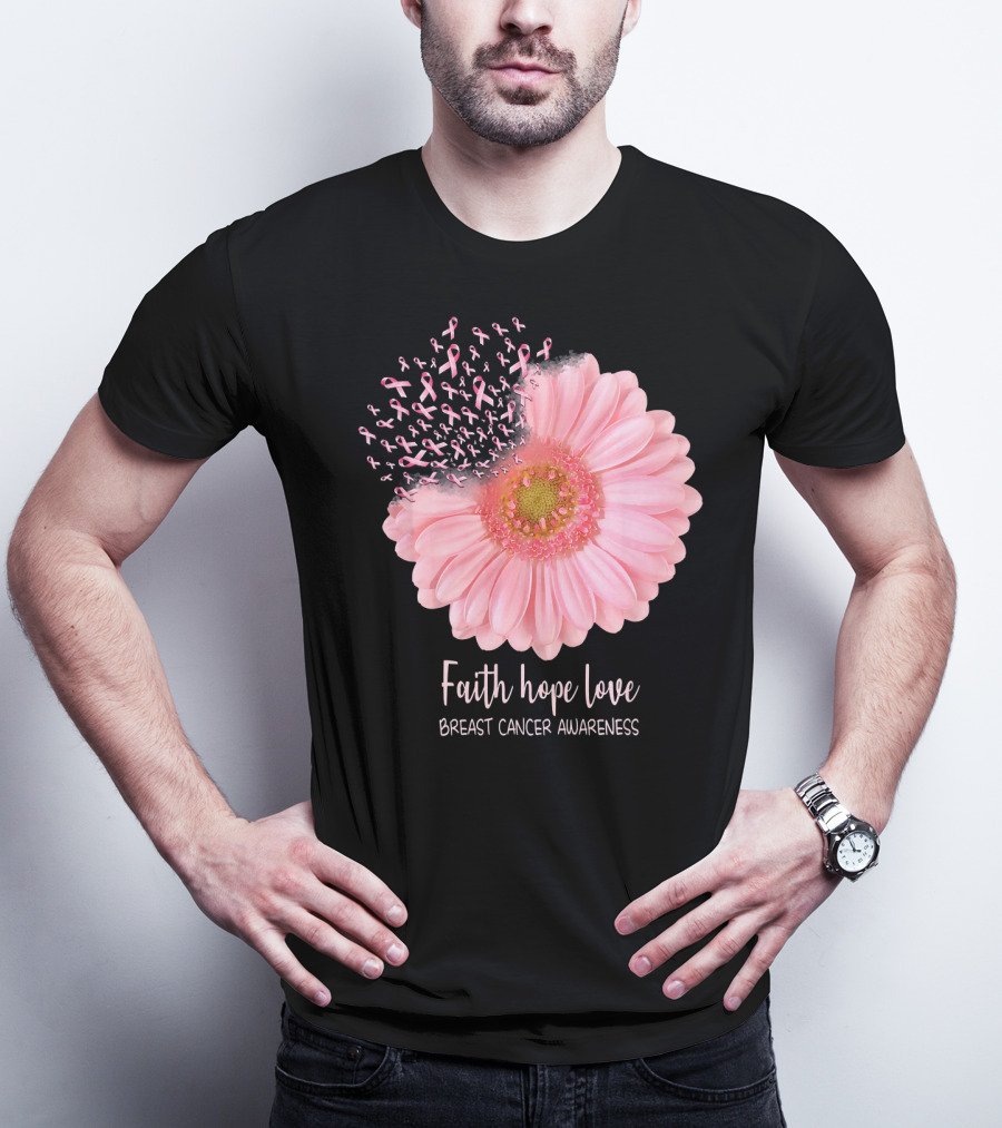 Faith Hope Love Breast Cancer Awareness Pink Sunflower T-Shirt