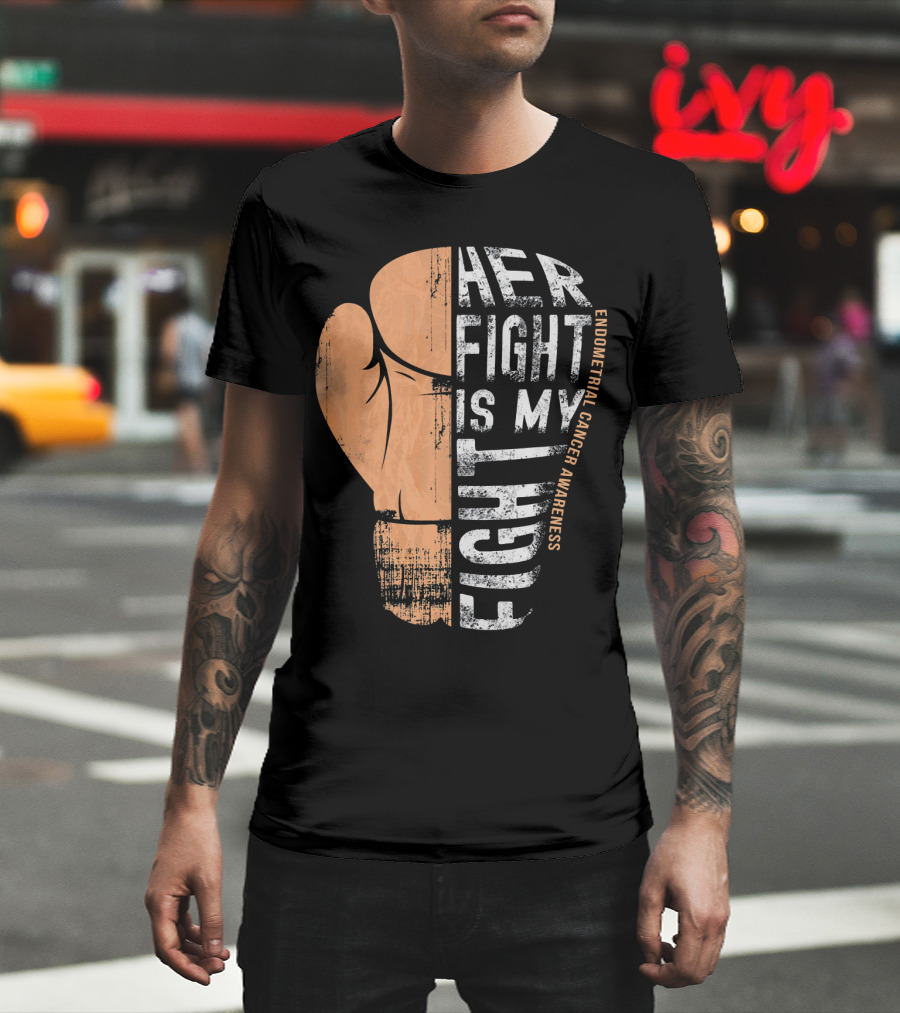Endometrial Cancer Awareness Her Fight Is My Fight Boxing Glove T-Shirt