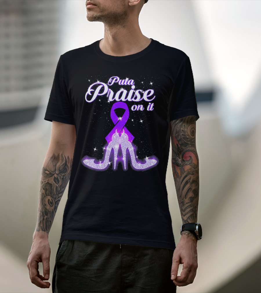 Puta Praise On It Purple Ribbon Heels Sparkle T-Shirt