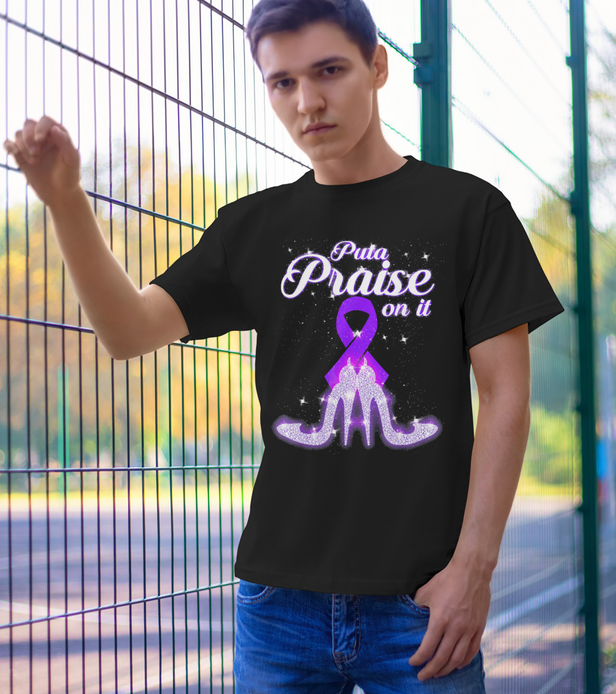 Puta Praise On It Purple Ribbon Heels Sparkle T-Shirt