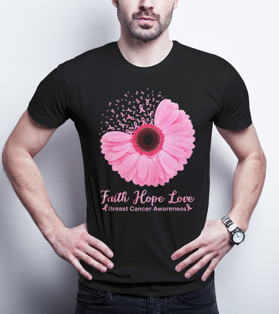 Faith Hope Love Breast Cancer Awareness Pink Ribbon Blossoms T-Shirt