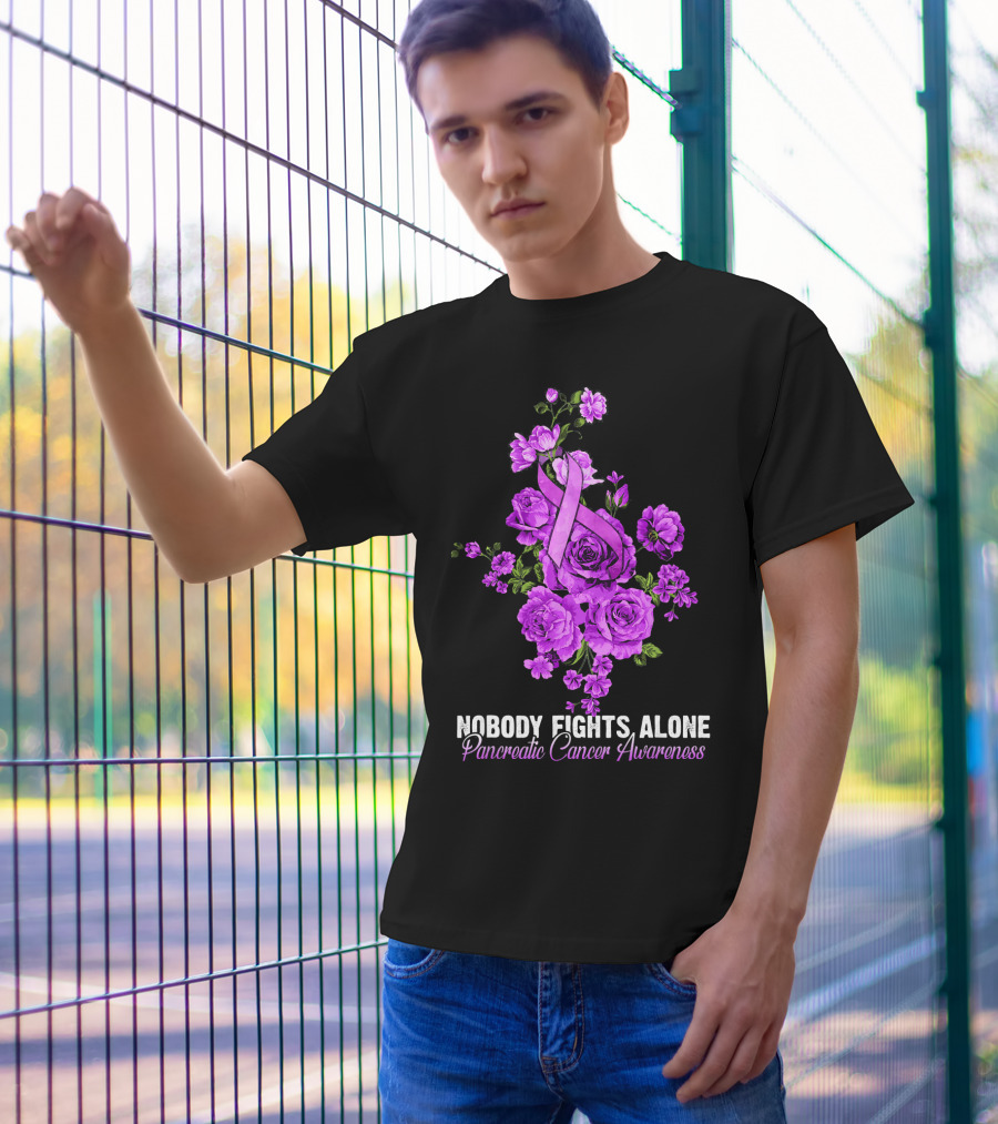 Nobody Fights Alone Pancreatic Cancer Awareness Flower T-Shirt
