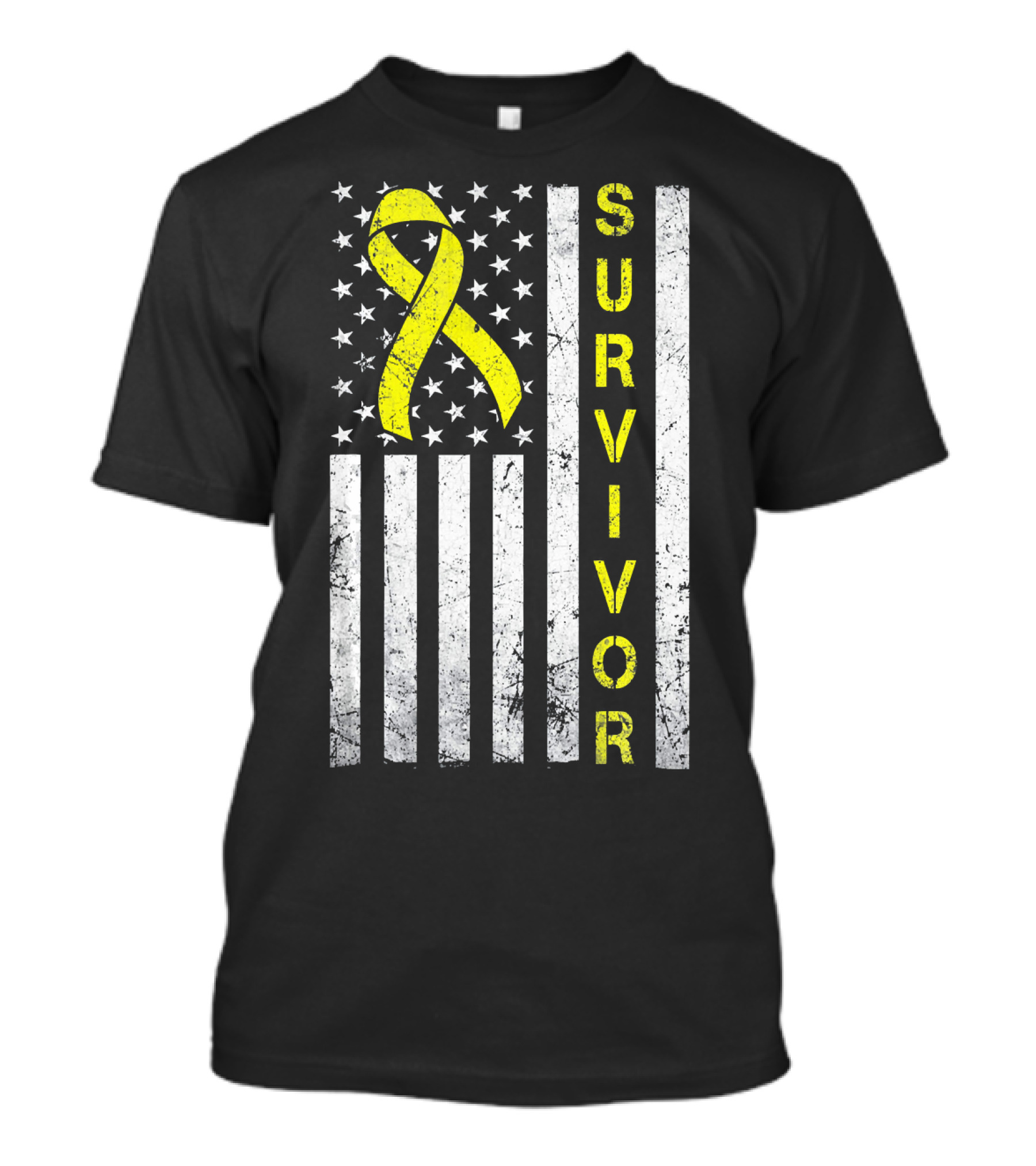 Survivor Yellow Ribbon USA Flag Childhood Cancer Awareness T-Shirt