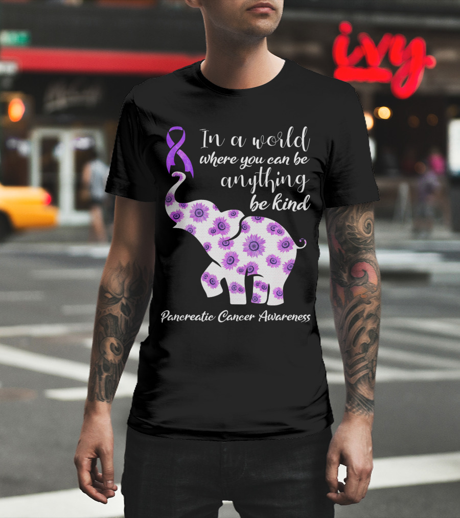 In A World Where You Can Be Anything Be Kind Pancreatic Cancer Awareness T-Shirt