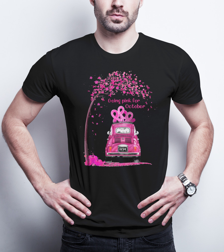 Going Pink For October Hope Breast Cancer Awareness Car And Ribbon Tree T-Shirt