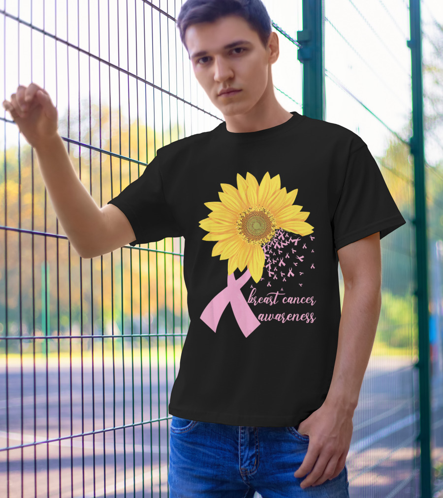Breast Cancer Awareness Sunflower Pink Ribbon T-Shirt