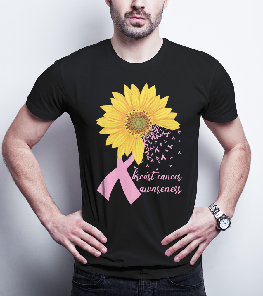 Breast Cancer Awareness Sunflower Pink Ribbon T-Shirt