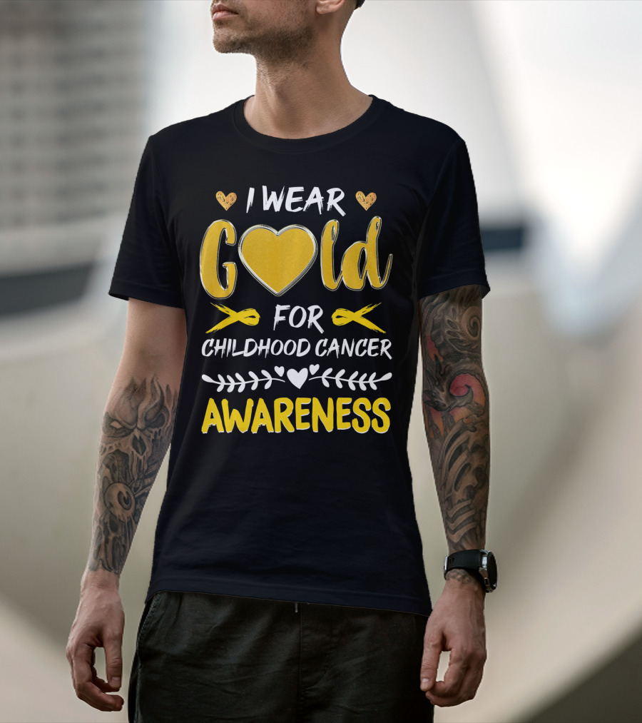 I Wear Gold Heart For Childhood Cancer Awareness T-Shirt