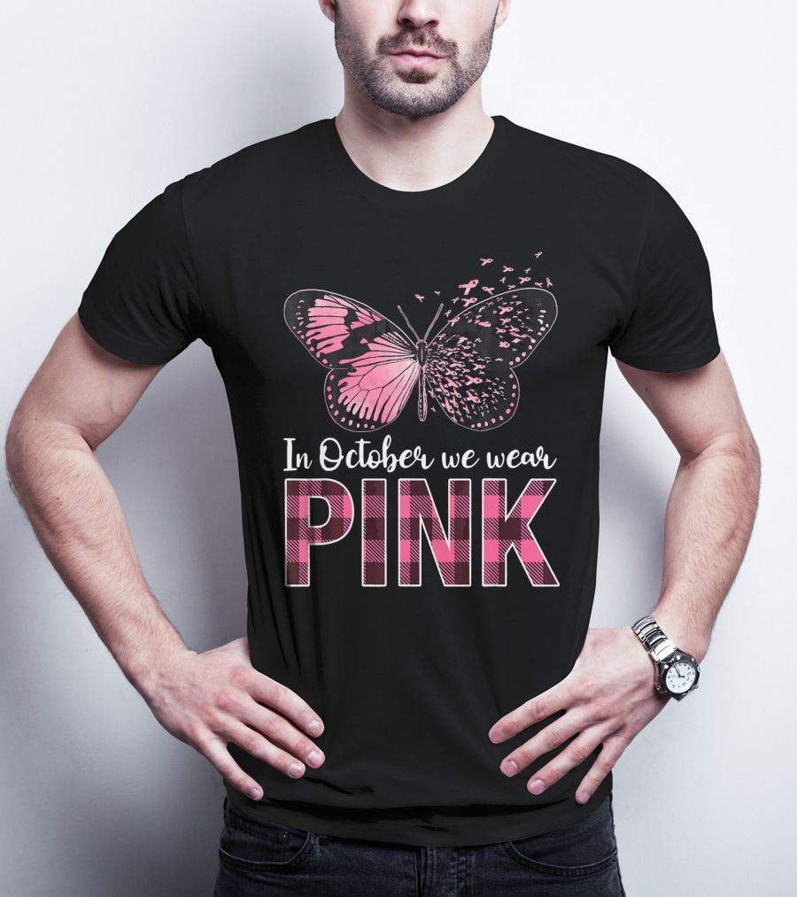 In October We Wear Pink Butterfly Breast Cancer Awareness T-Shirt