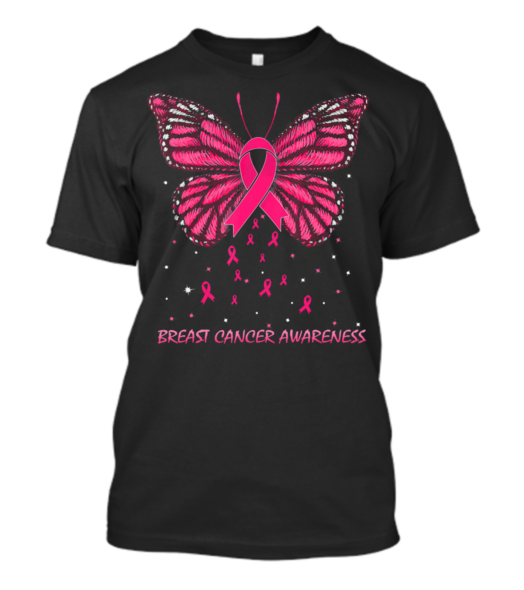 Breast Cancer Awareness Butterfly Ribbon And Stars T-Shirt