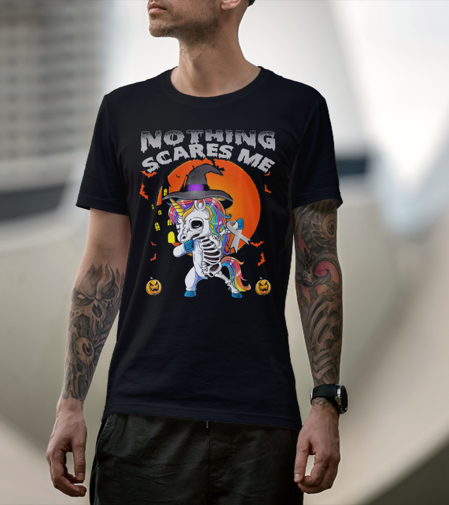 Nothing Scares Me Brain Cancer Dabbing Unicorn Skeleton T-Shirt
