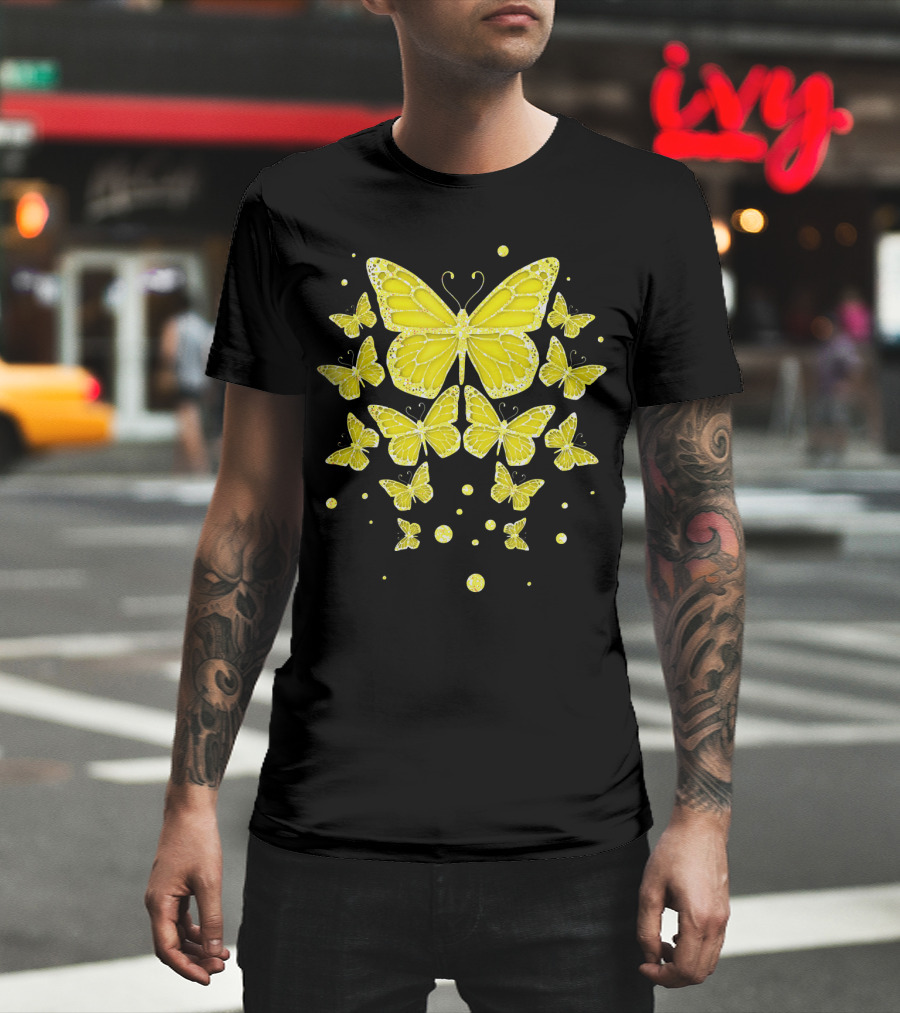 Sarcoma Cancer Awareness Yellow Butterflies T-Shirt