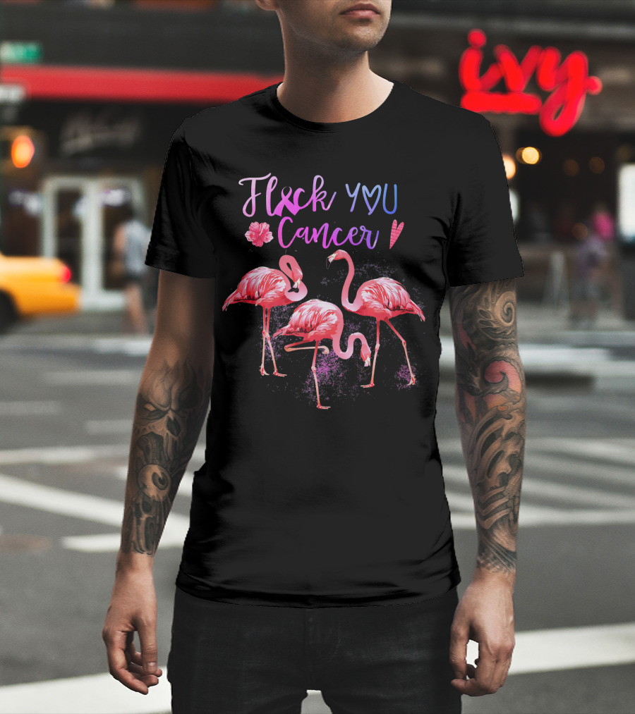 Flock You Cancer Cool Flamingo Pink Ribbon Brexx T-Shirt