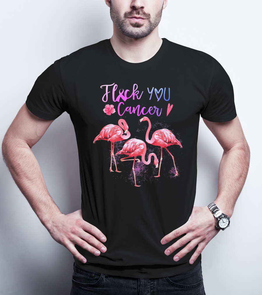 Flock You Cancer Cool Flamingo Pink Ribbon Brexx T-Shirt