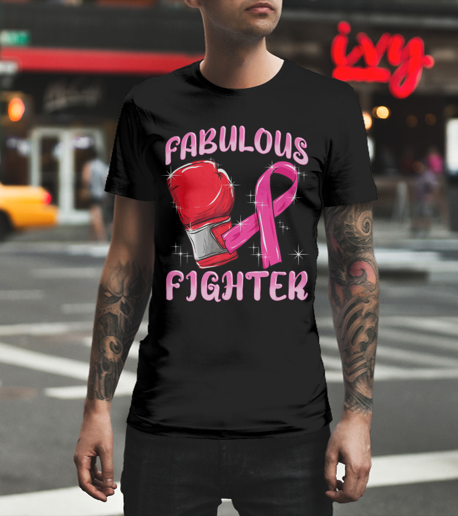 Fabulous Fighter Red Boxing Glove Pink Ribbon Breast Cancer Awareness T-Shirt