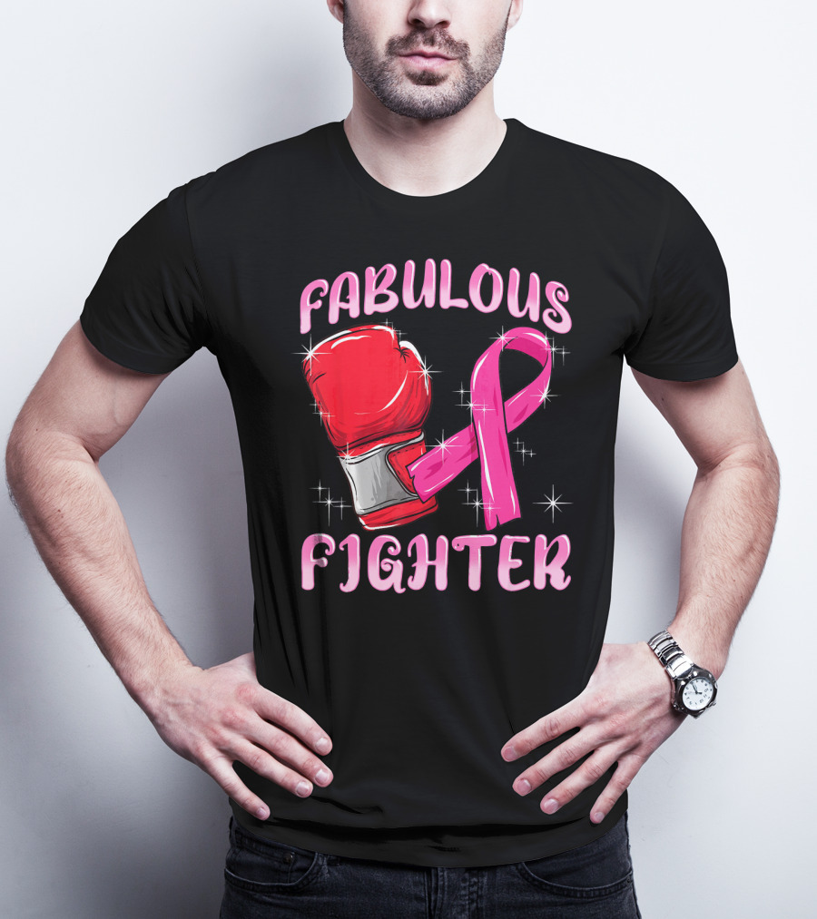 Fabulous Fighter Red Boxing Glove Pink Ribbon Breast Cancer Awareness T-Shirt
