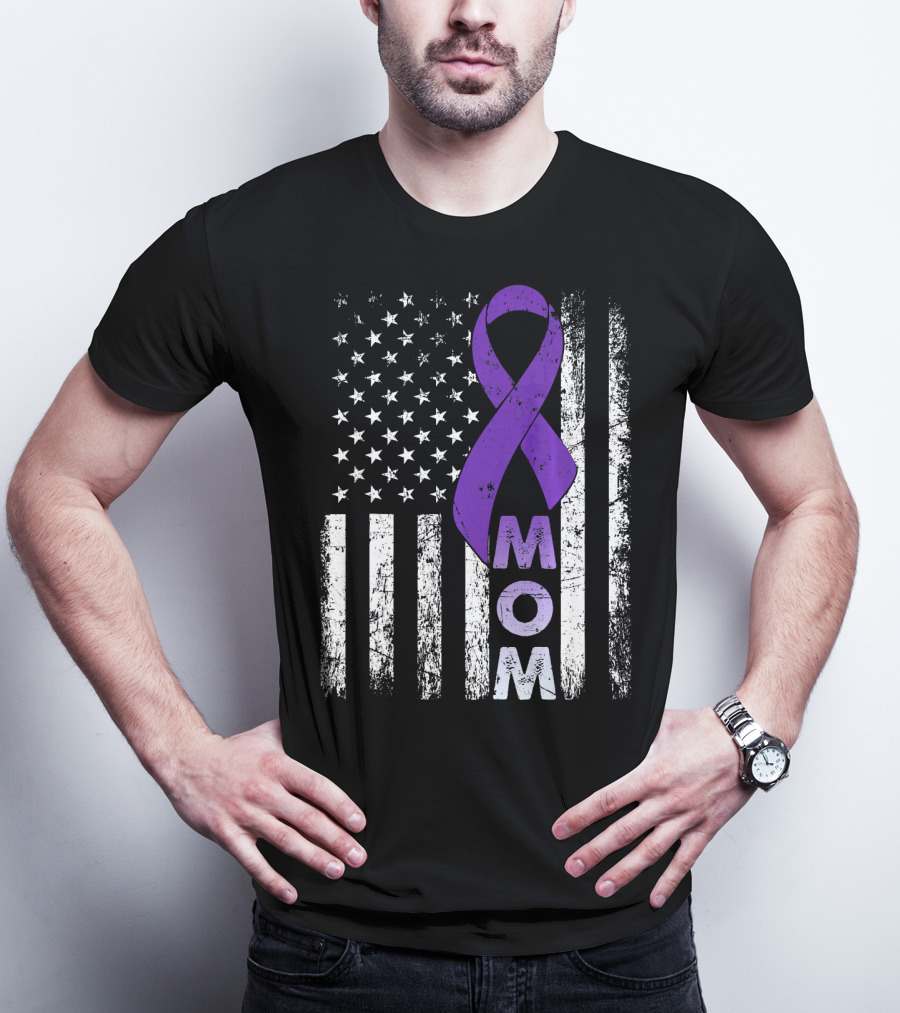 MOM American Flag Pancreatic Cancer Awareness T-Shirt