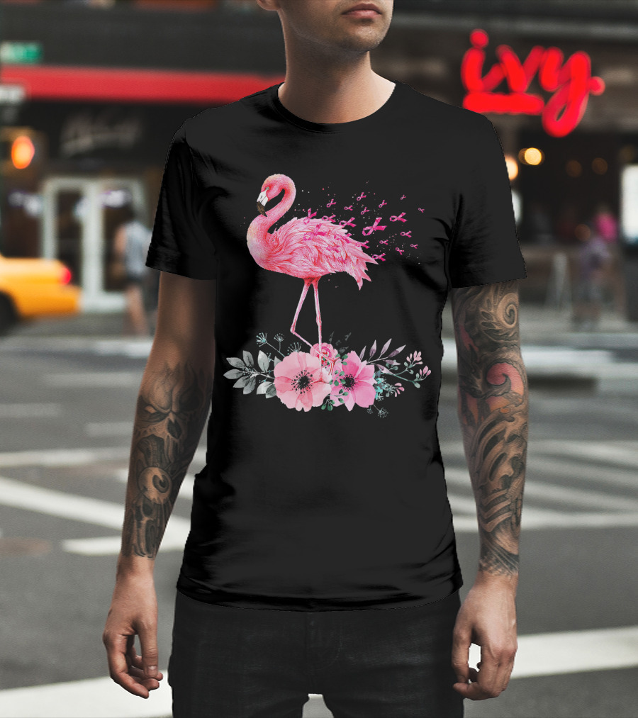 Flamingo Hope Breast Cancer Awareness Flower T-Shirt