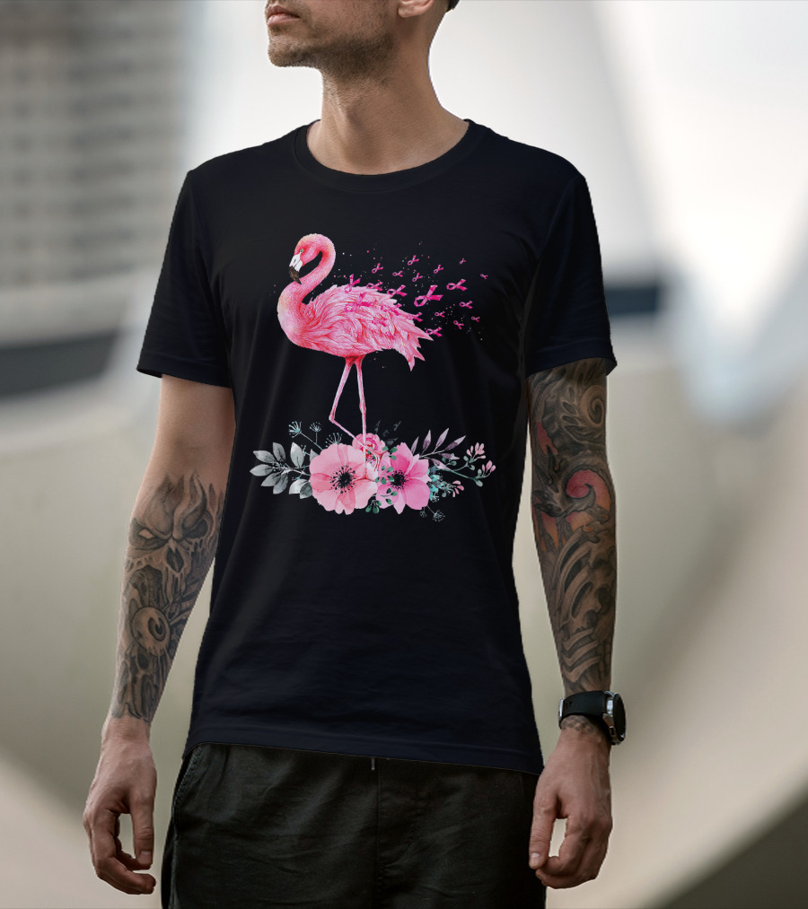 Flamingo Hope Breast Cancer Awareness Flower T-Shirt
