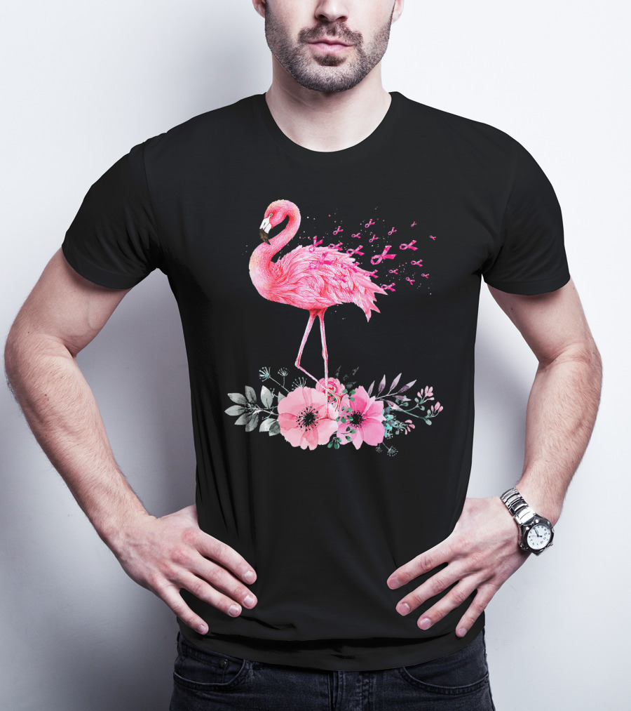 Flamingo Hope Breast Cancer Awareness Flower T-Shirt