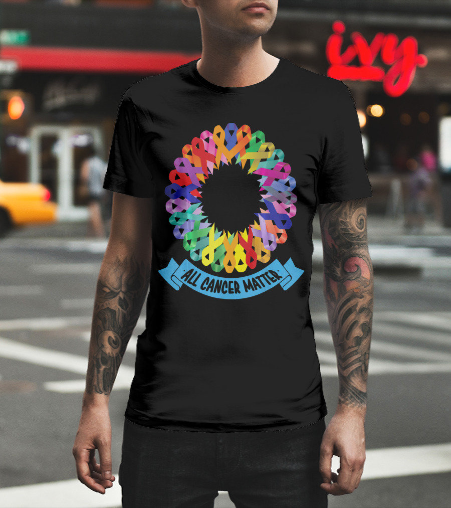 All Cancer Matter Colorful Awareness Ribbon Circle T-Shirt