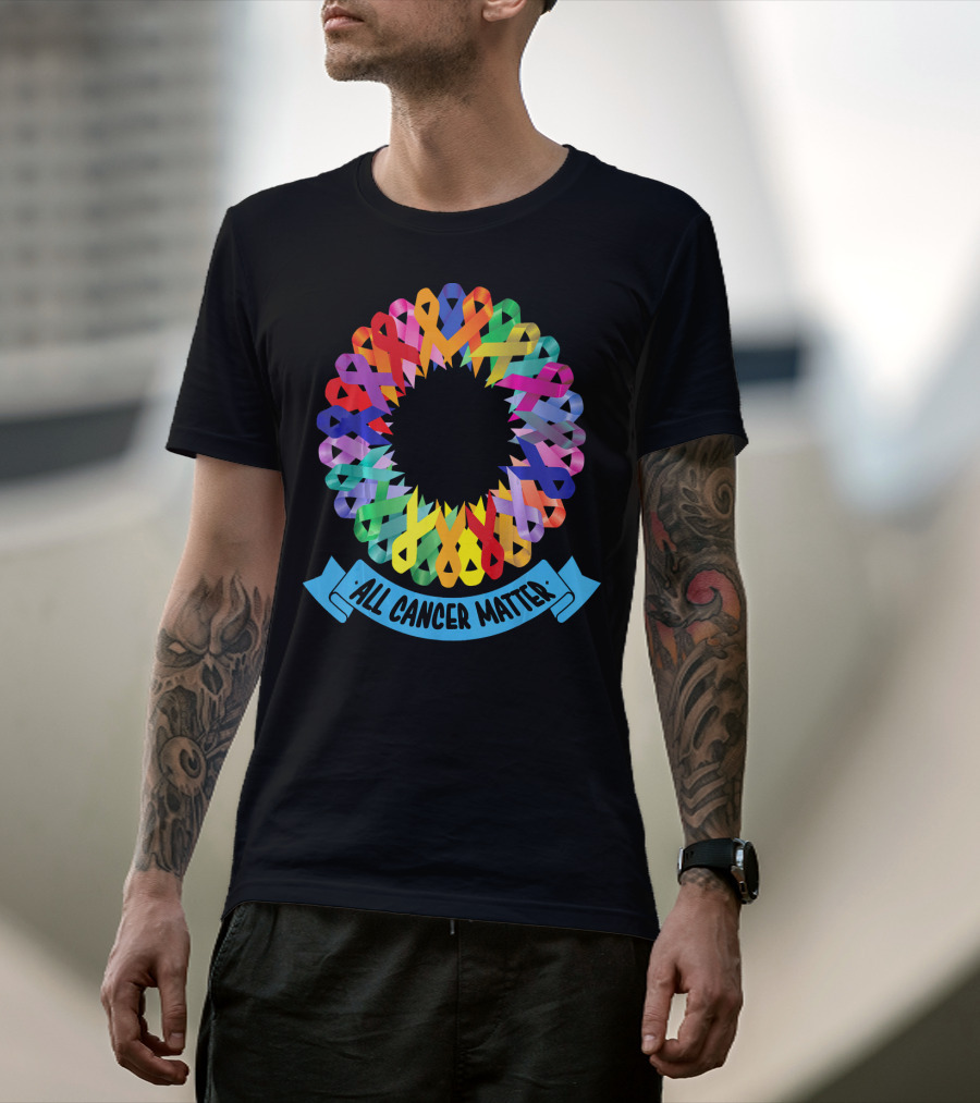 All Cancer Matter Colorful Awareness Ribbon Circle T-Shirt