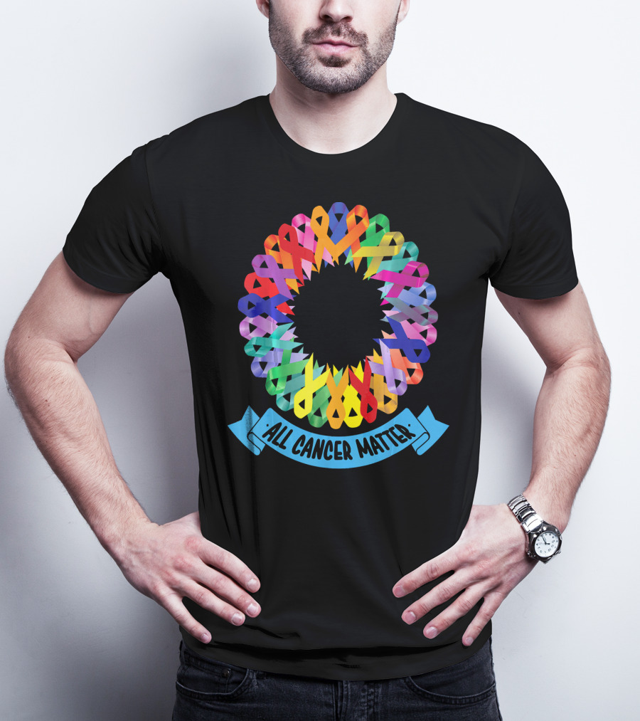 All Cancer Matter Colorful Awareness Ribbon Circle T-Shirt