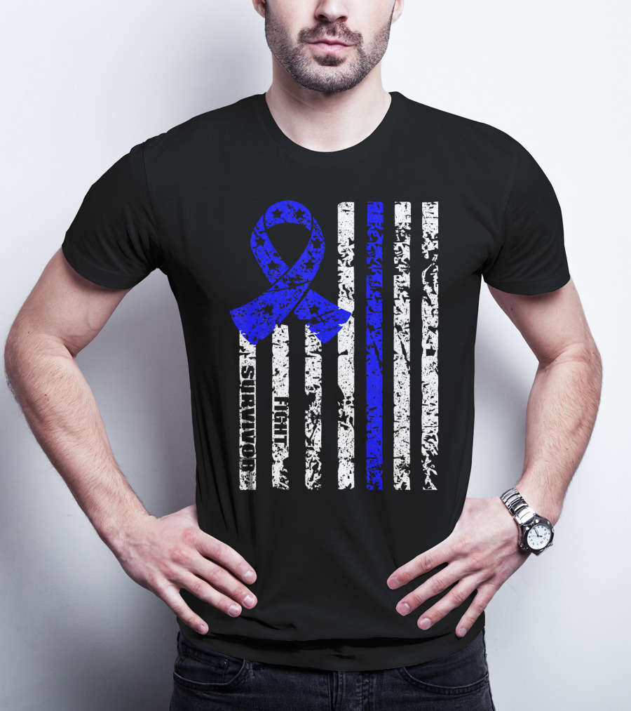 Cool Colon Cancer Awareness Survivor Ribbon Fighter Stripes T-Shirt