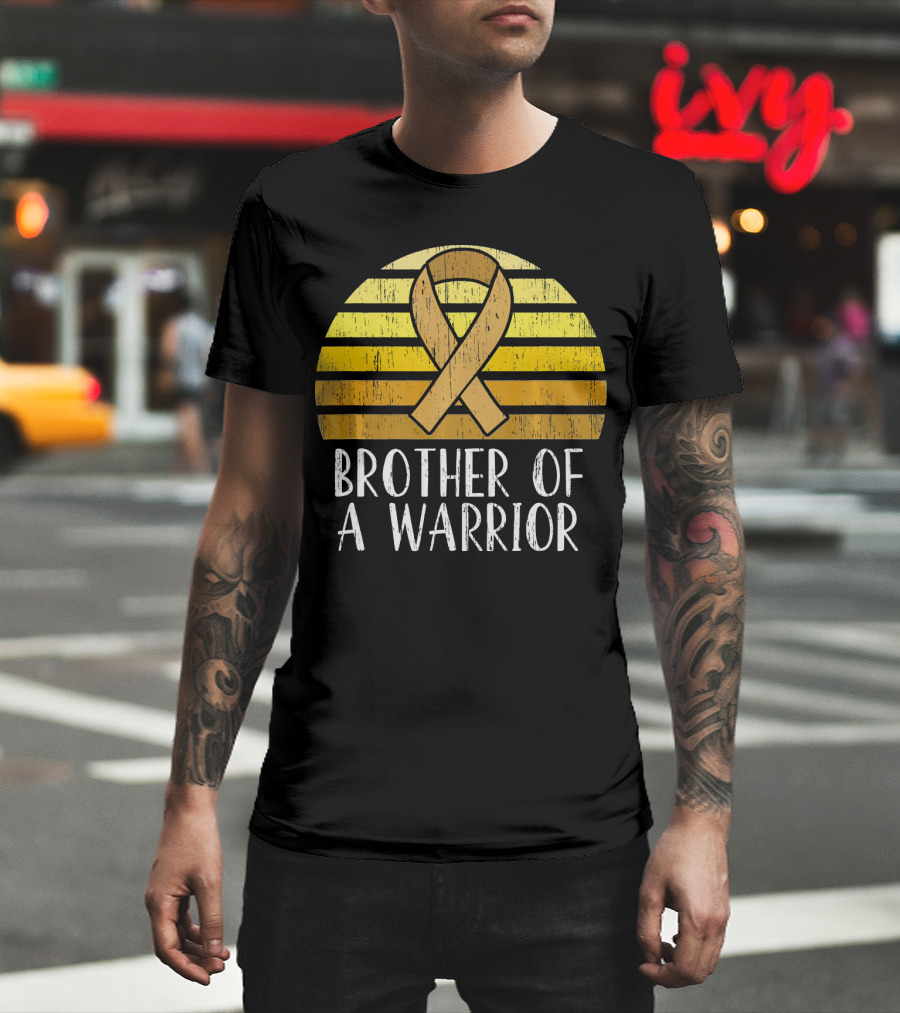 Brother Of A Warrior Childhood Cancer Awareness Ribbon Sunset T-Shirt