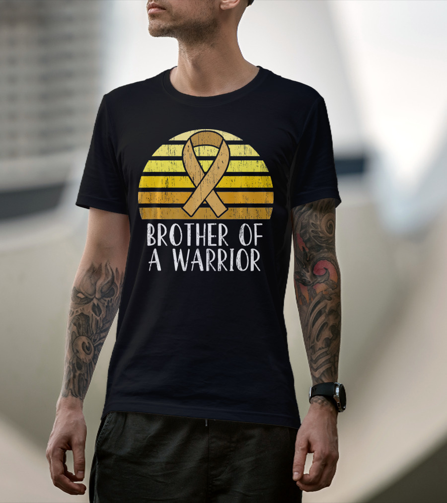 Brother Of A Warrior Childhood Cancer Awareness Ribbon Sunset T-Shirt