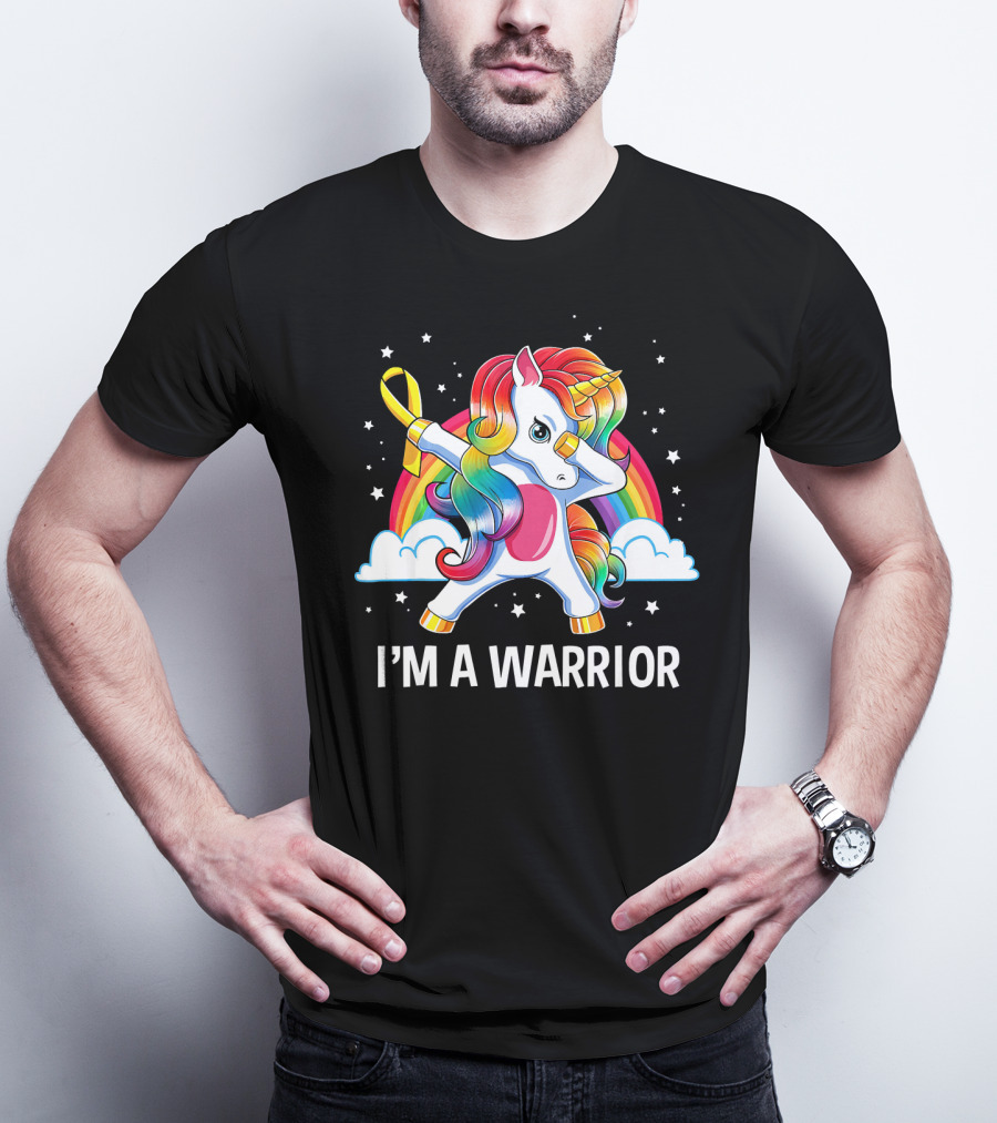 Unicorn I'm A Warrior Childhood Cancer Awareness Rainbow T-Shirt