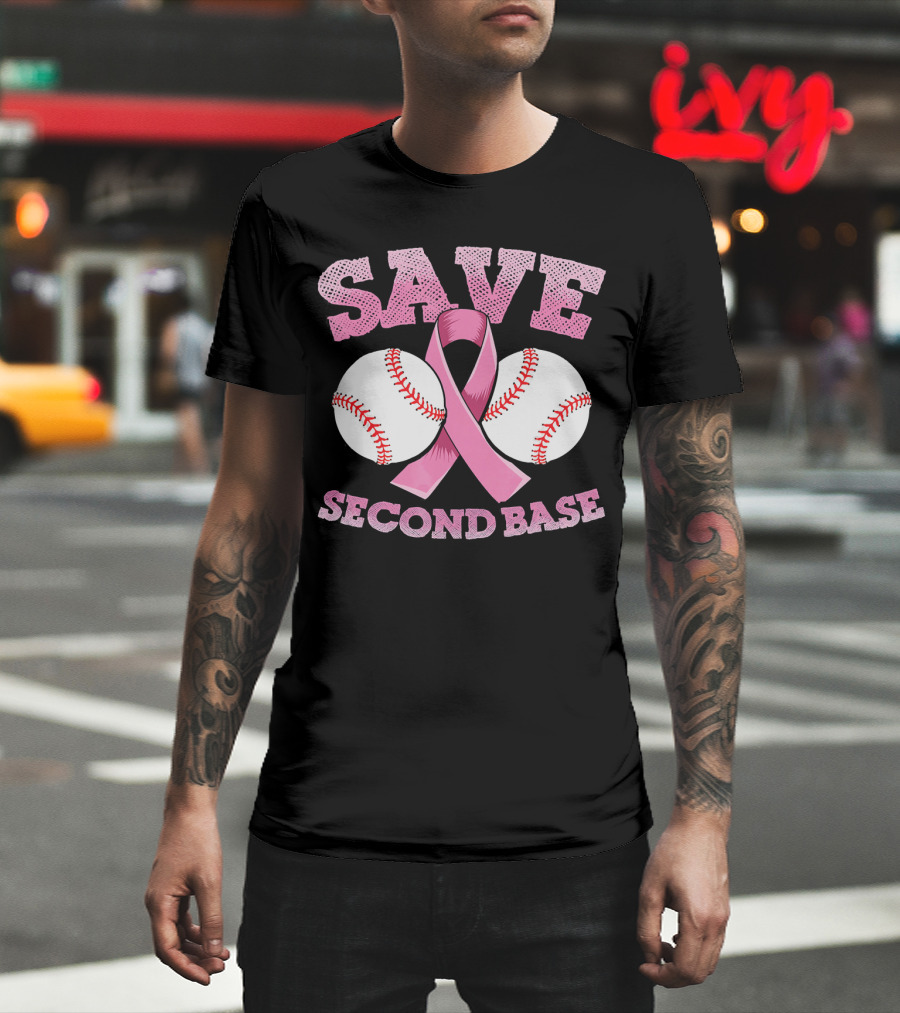 Save Second Base Breast Cancer Awareness Baseball T-Shirt