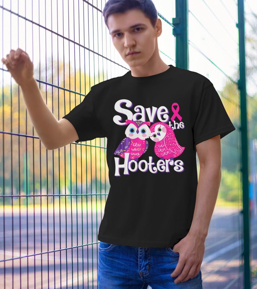 Save The Hooters Breast Cancer Awareness Owls And Pink T-Shirt