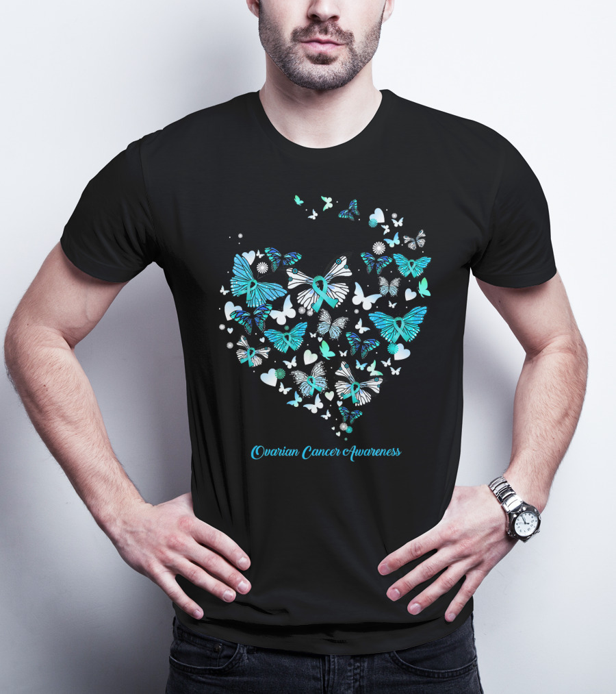 Ovarian Cancer Awareness Butterfly Heart T-Shirt