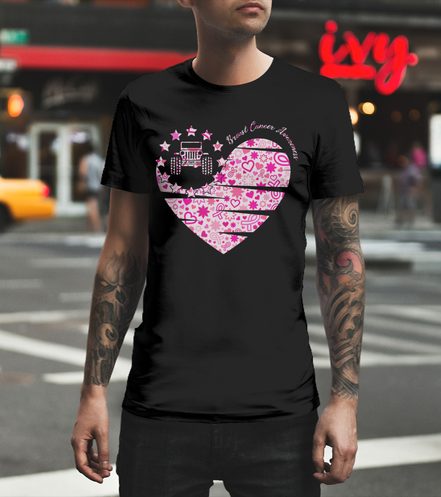 Breast Cancer Awareness Jeep Heart T-Shirt