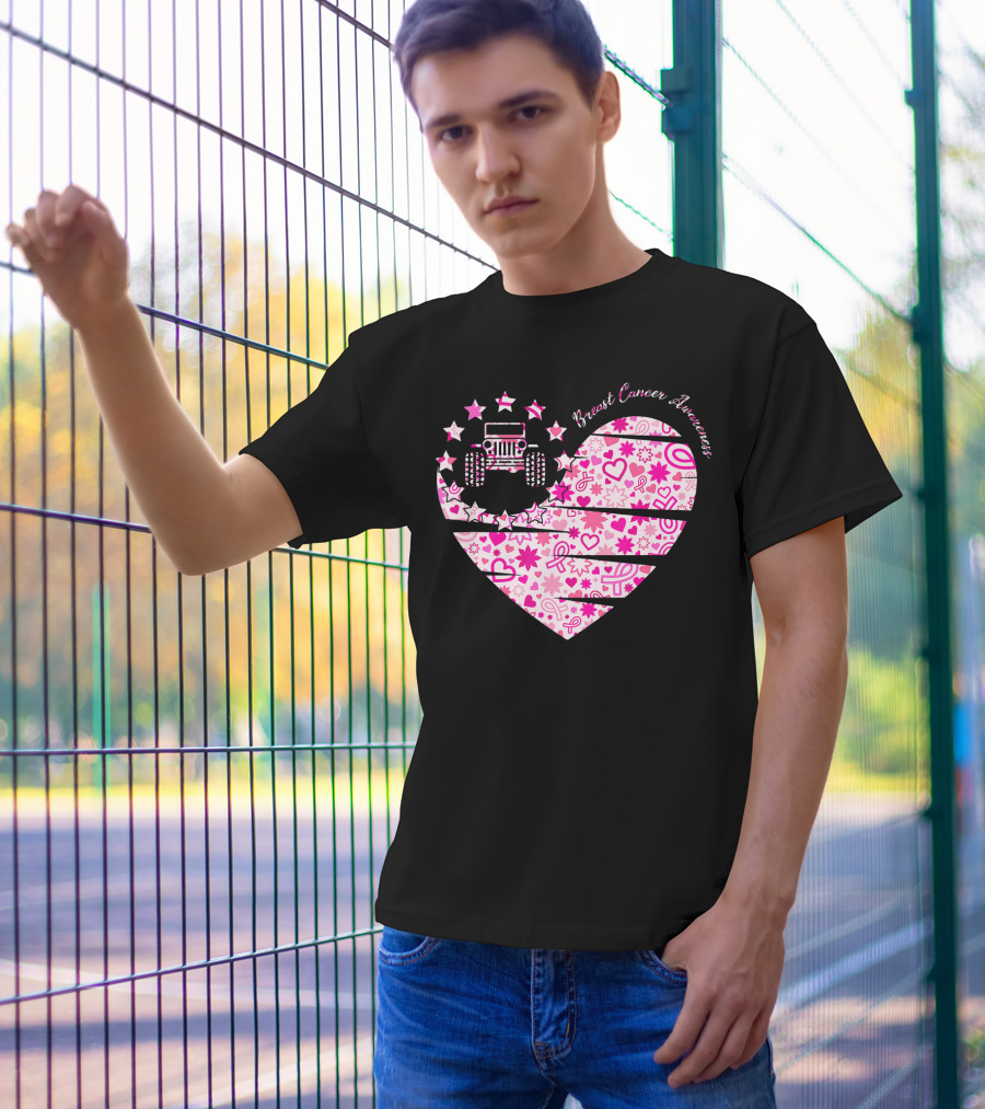 Breast Cancer Awareness Jeep Heart T-Shirt