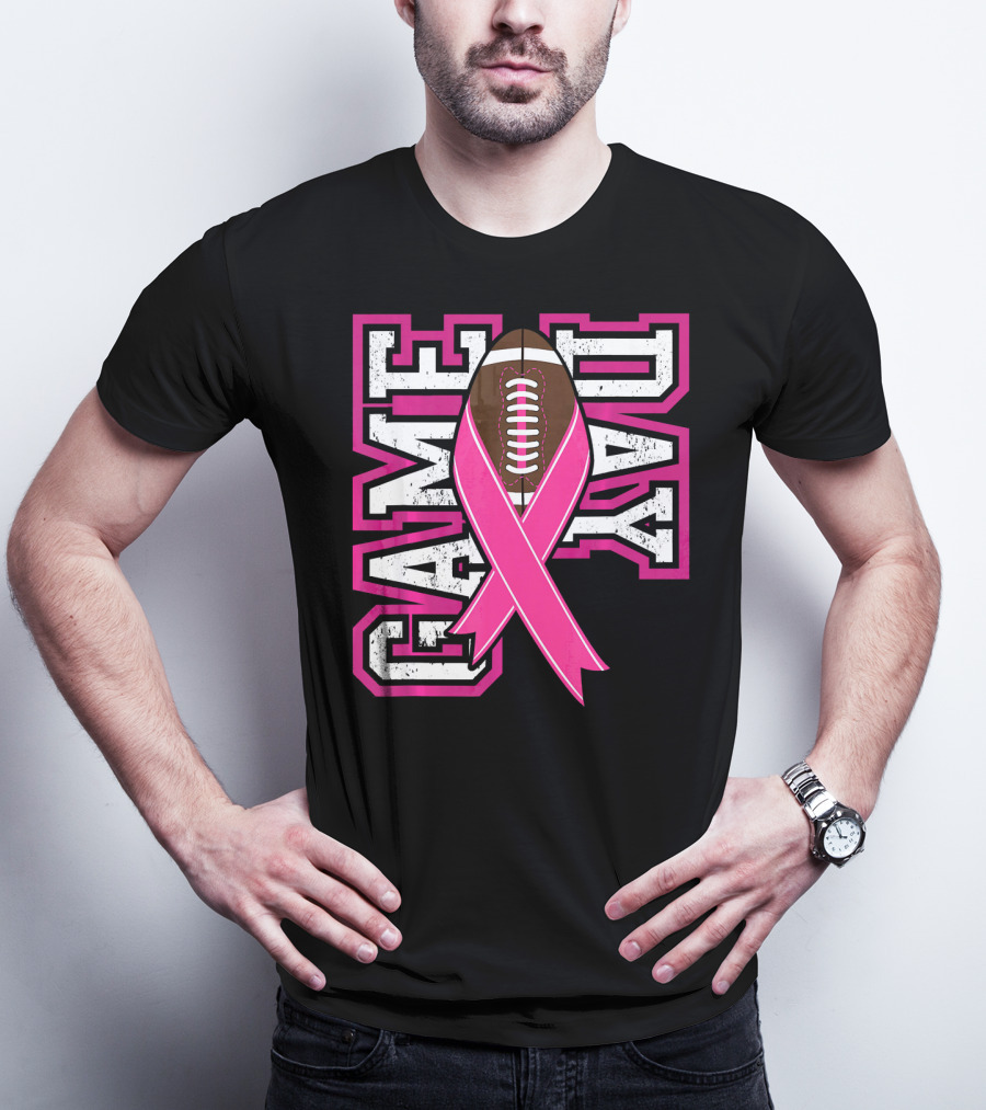 Game Day Breast Cancer Awareness Pink Ribbon Football T-Shirt