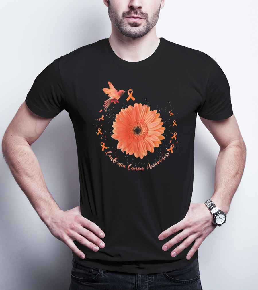 Leukemia Cancer Awareness Hummingbird Orange Sunflower T-Shirt
