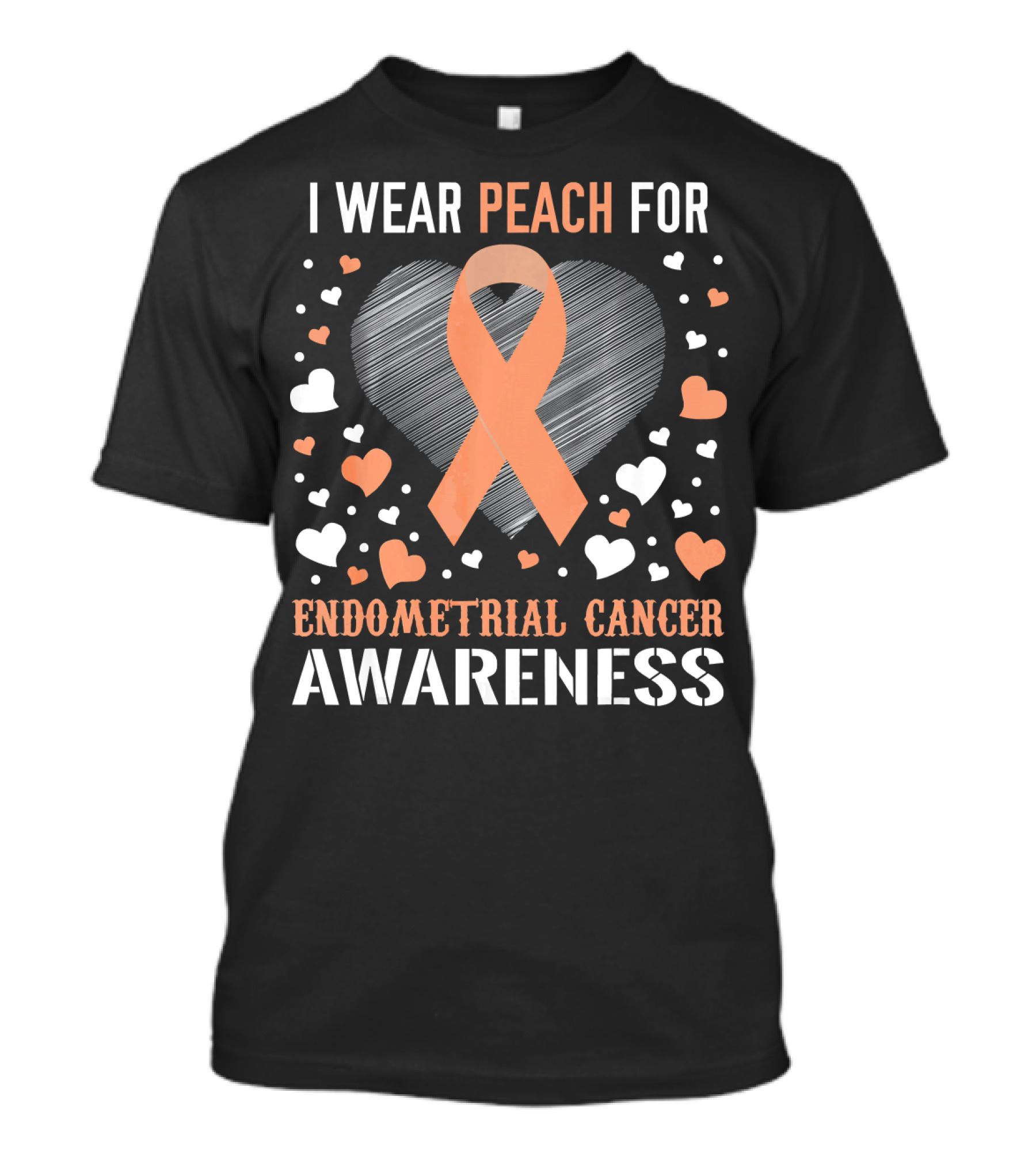 I Wear Peach For Endometrial Cancer Awareness Ribbon Heart T-Shirt