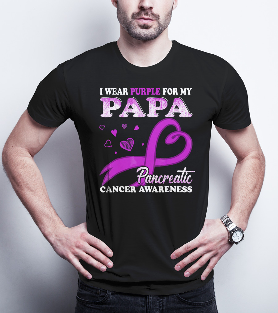 I Wear Purple For My Papa Pancreatic Cancer Awareness T-Shirt