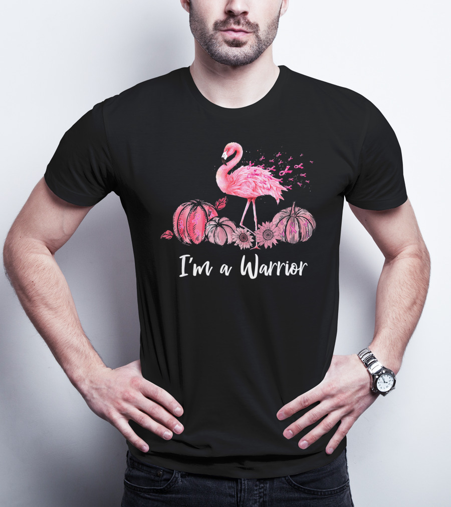 I'm A Warrior Flamingo With Pink Ribbon Pumpkins T-Shirt