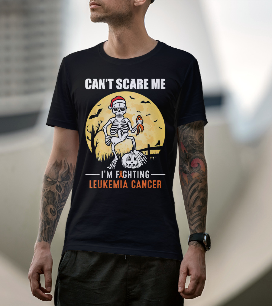Can't Scare Me I'm Fighting Leukemia Cancer Halloween Skeleton T-Shirt