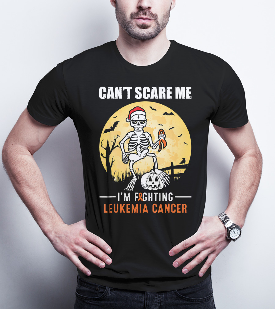 Can't Scare Me I'm Fighting Leukemia Cancer Halloween Skeleton T-Shirt