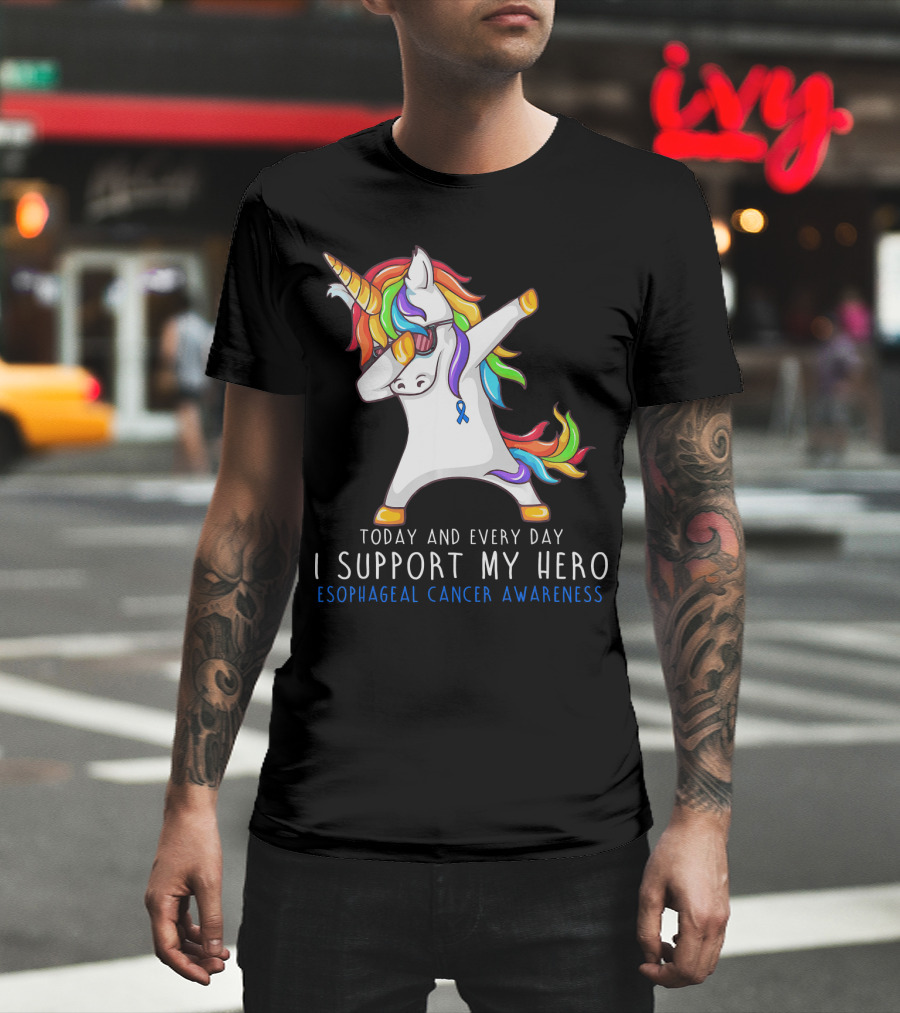 Today And Every Day I Support My Hero Esophageal Cancer Awareness Rainbow Unicorn T-Shirt